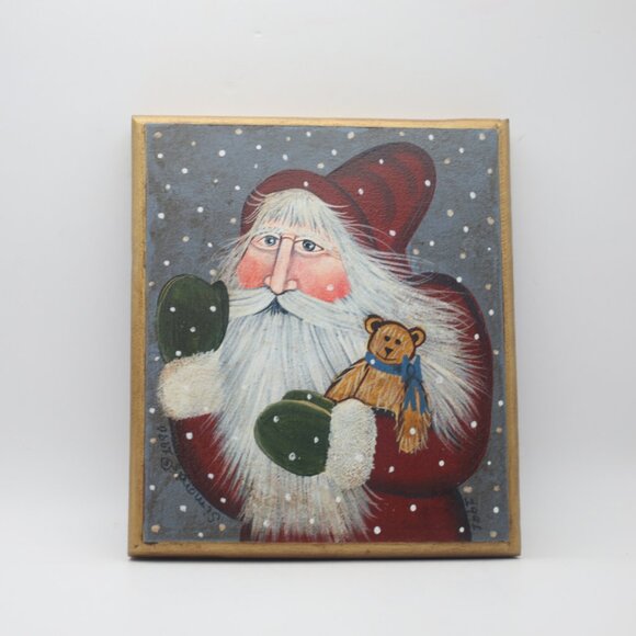 Art | Vintage Wooden Hand Painted Santa Picture Artist Signed 199 ...